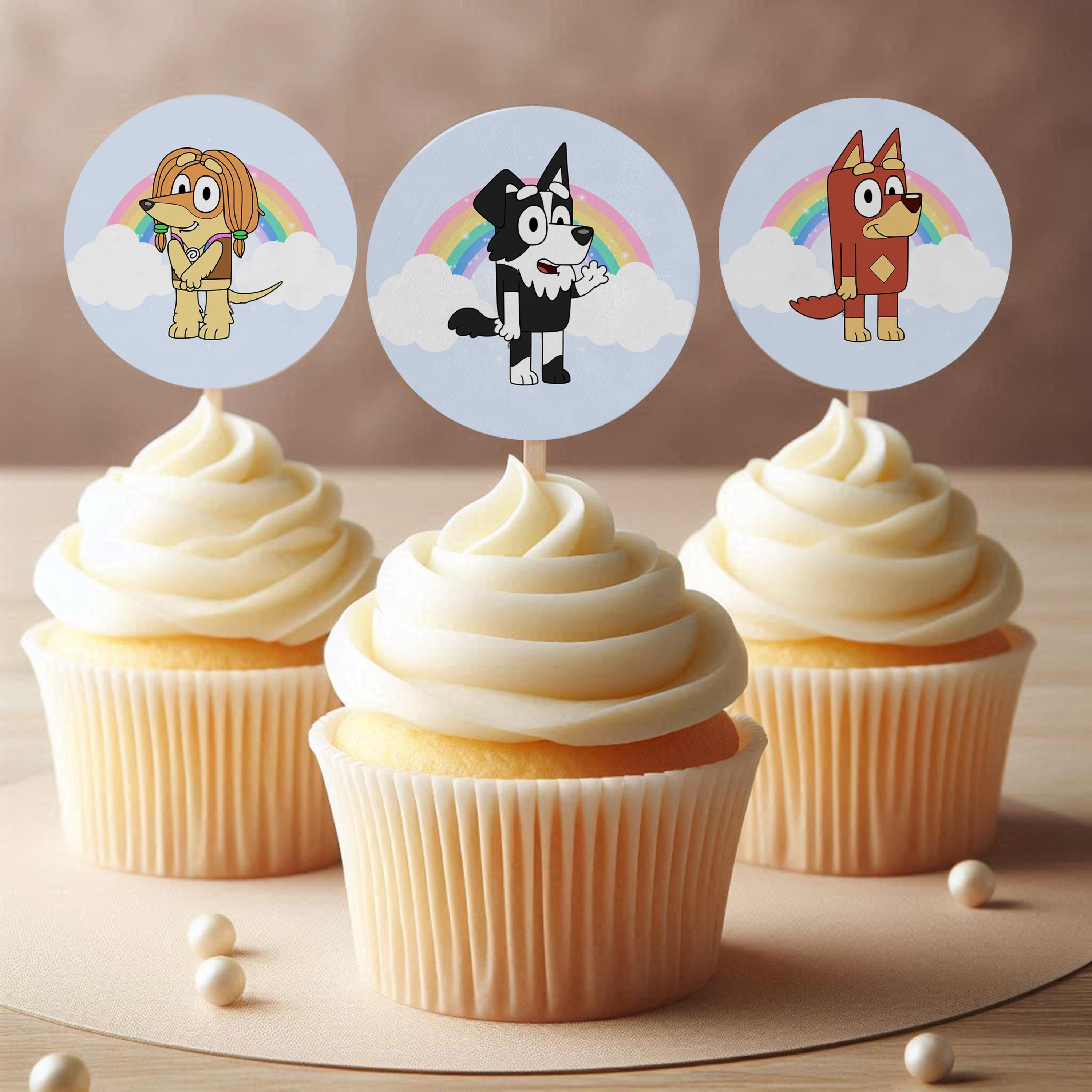 Bluey Rainbow Theme Cupcake Toppers, DIY Round Bluey Party Cupcake ...
