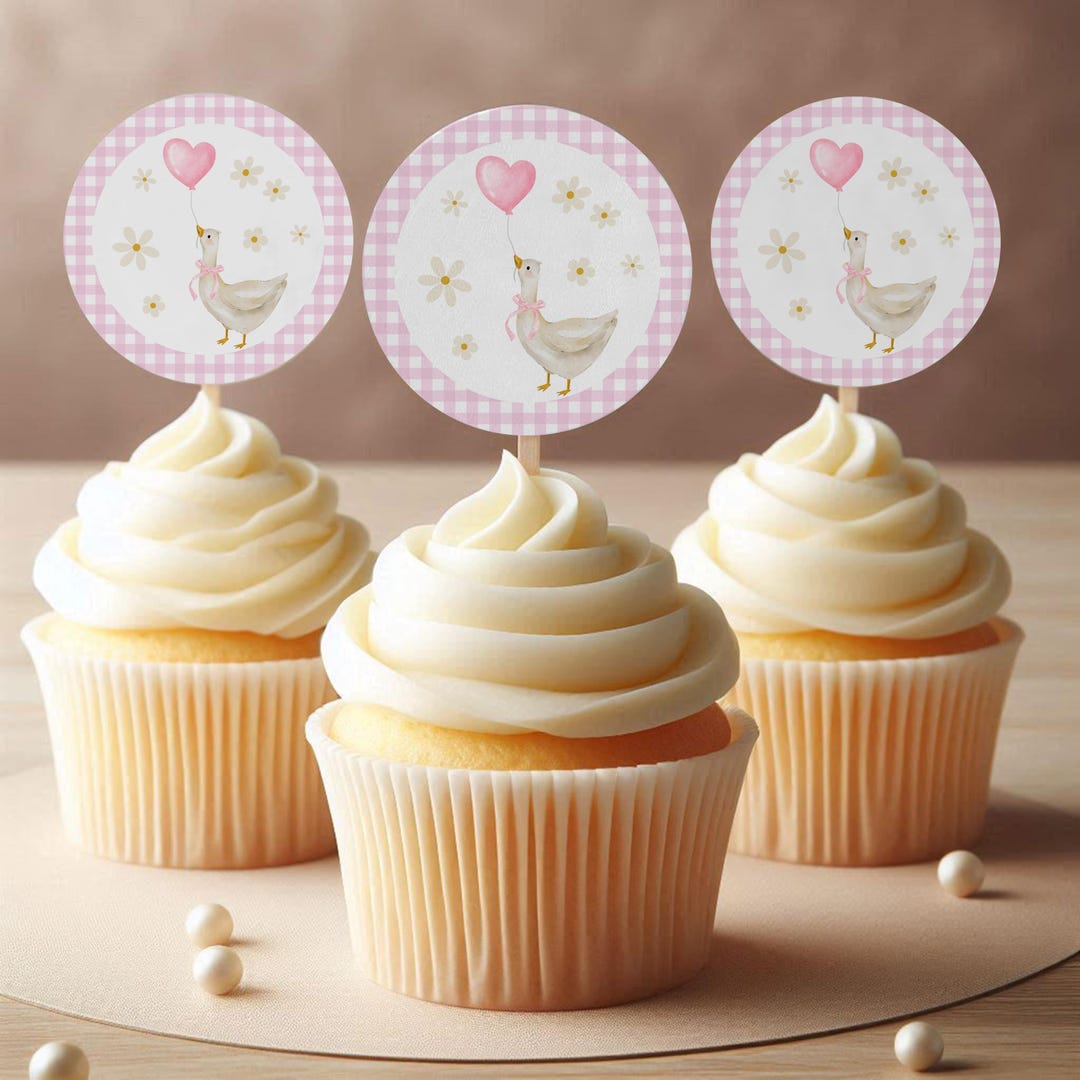 One Silly Goose Theme Cupcake Toppers, DIY Round Goose Party Cupcake ...