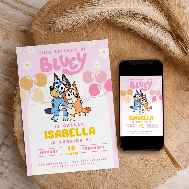 Editable Pink Bluey Birthday Invitation Template – Editable Canva ...