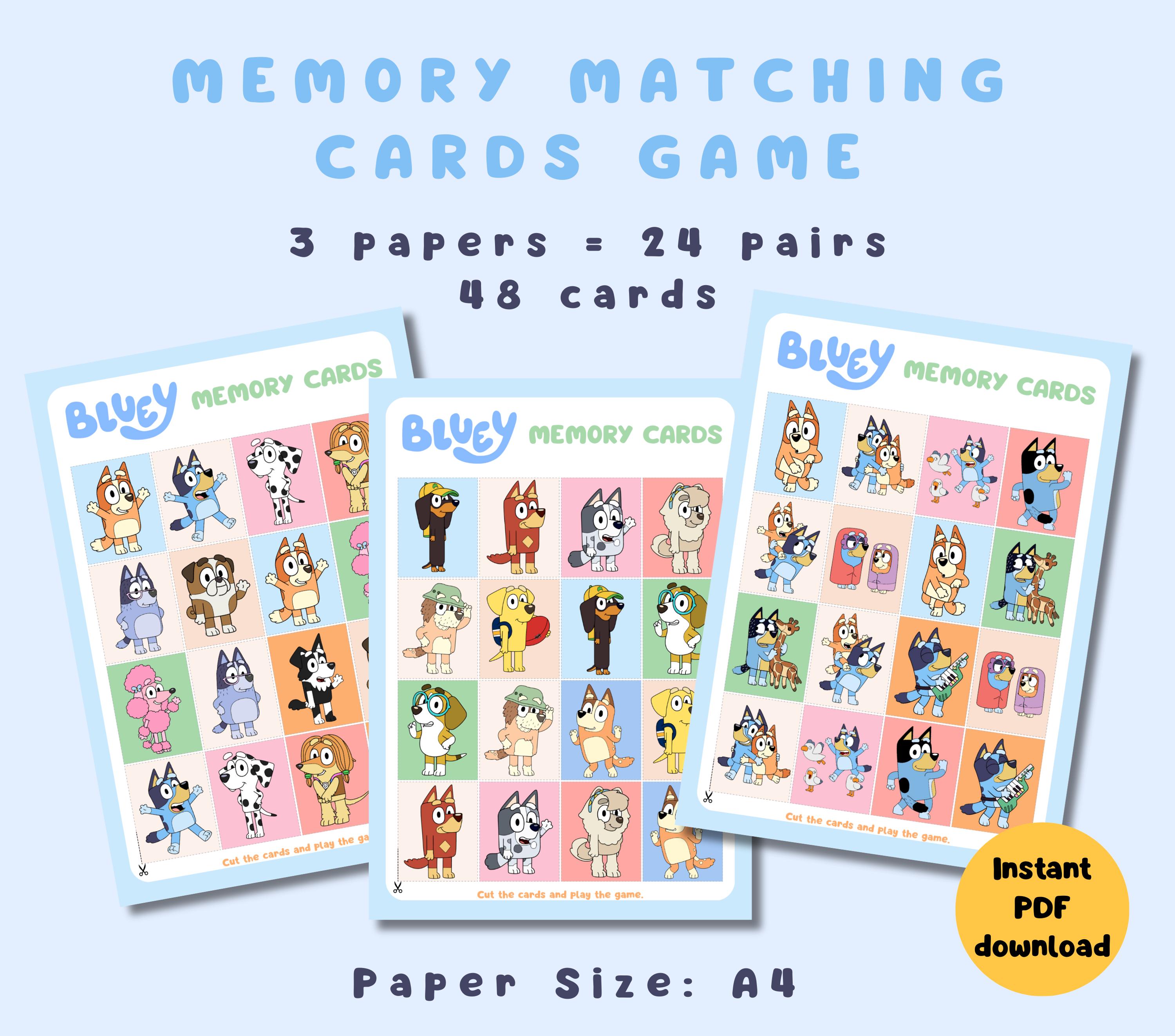 Bluey Memory Card Game Printable for Kids, Bluey Pexeso, Preschool ...