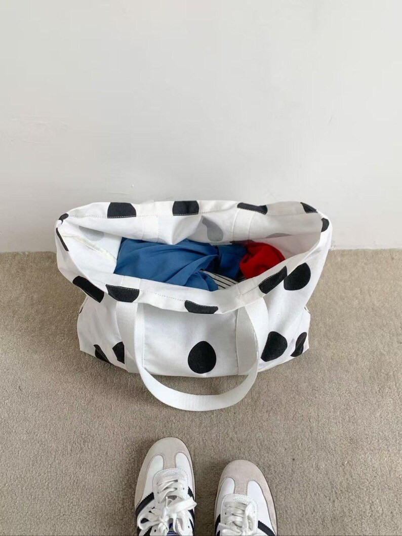 Oversized Polka Dot Canvas Tote Bag – Lightweight Large Shoulder Bag ...