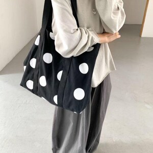 Oversized Polka Dot Canvas Tote Bag – Lightweight Large Shoulder Bag ...