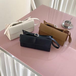 Minimalist Faux Leather Shoulder Bag – Rectangular Baguette Style ...