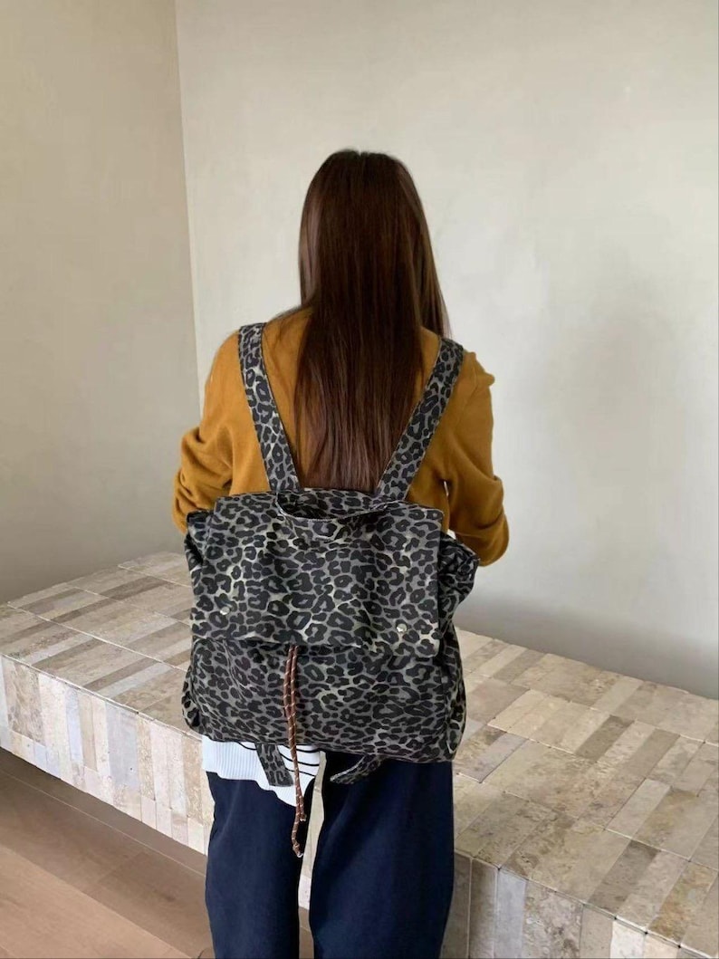 Leopard Print Backpack | Y2K Retro Animal Print Rucksack | Casual ...