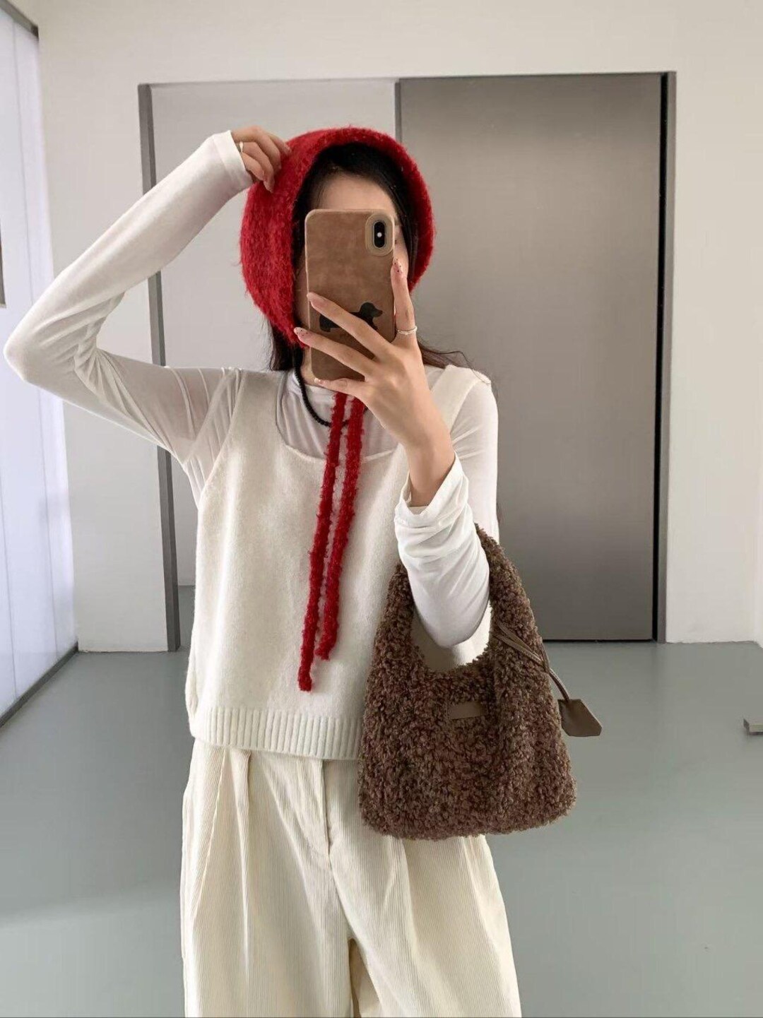 Teddy Sherpa Mini Hobo Bag, Fuzzy Boucle Shoulder Purse, Cozy Winter ...