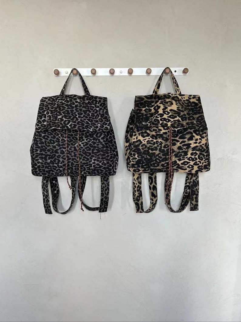 Leopard Print Backpack | Y2K Retro Animal Print Rucksack | Casual ...