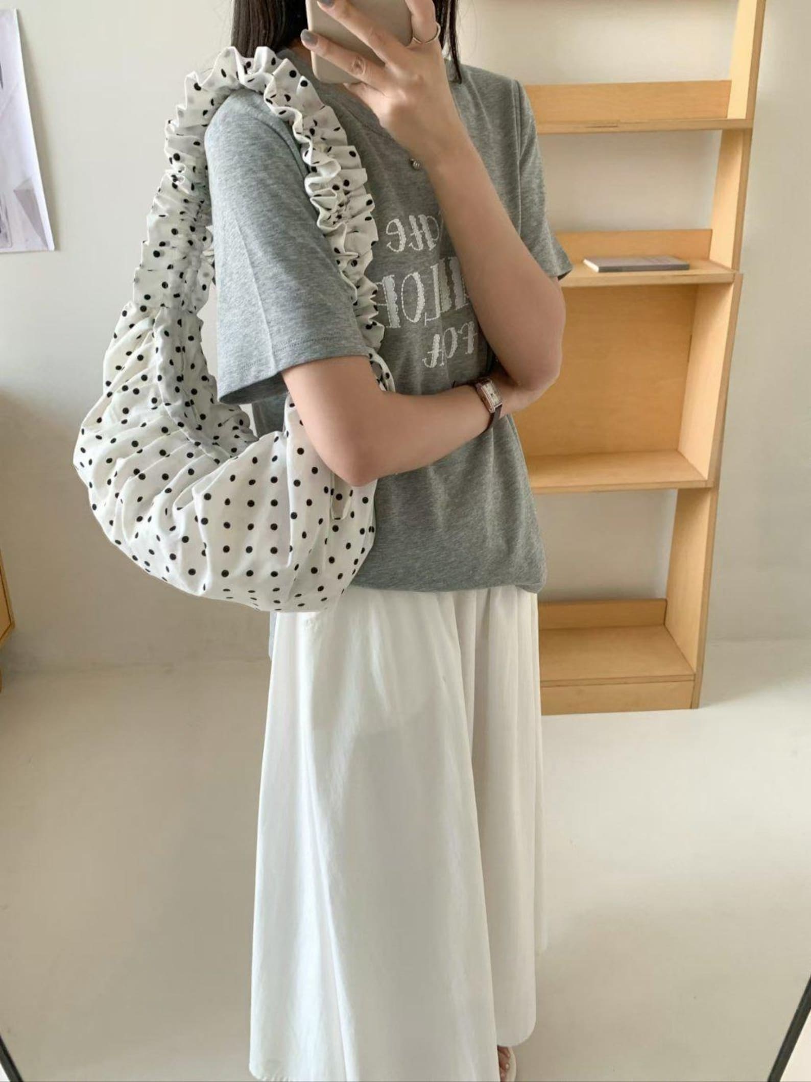 Ruffle Tote Bag | Y2K Aesthetic Shoulder Bag | Polka Dot Purse | Soft ...