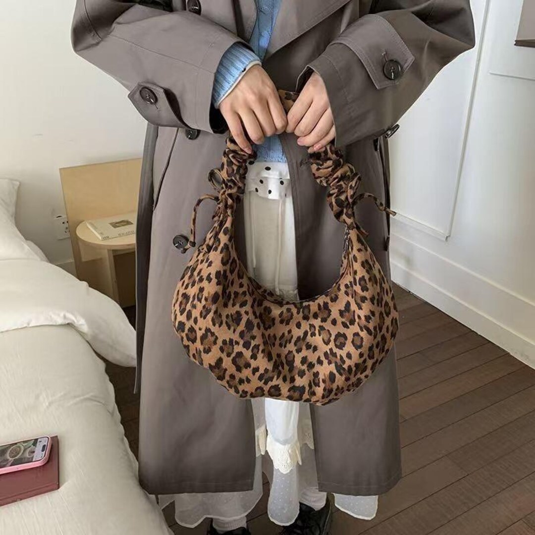 Leopard Shoulder Bag, Scrunch Strap Hobo Bag, Y2K Leopard Purse, Soft ...