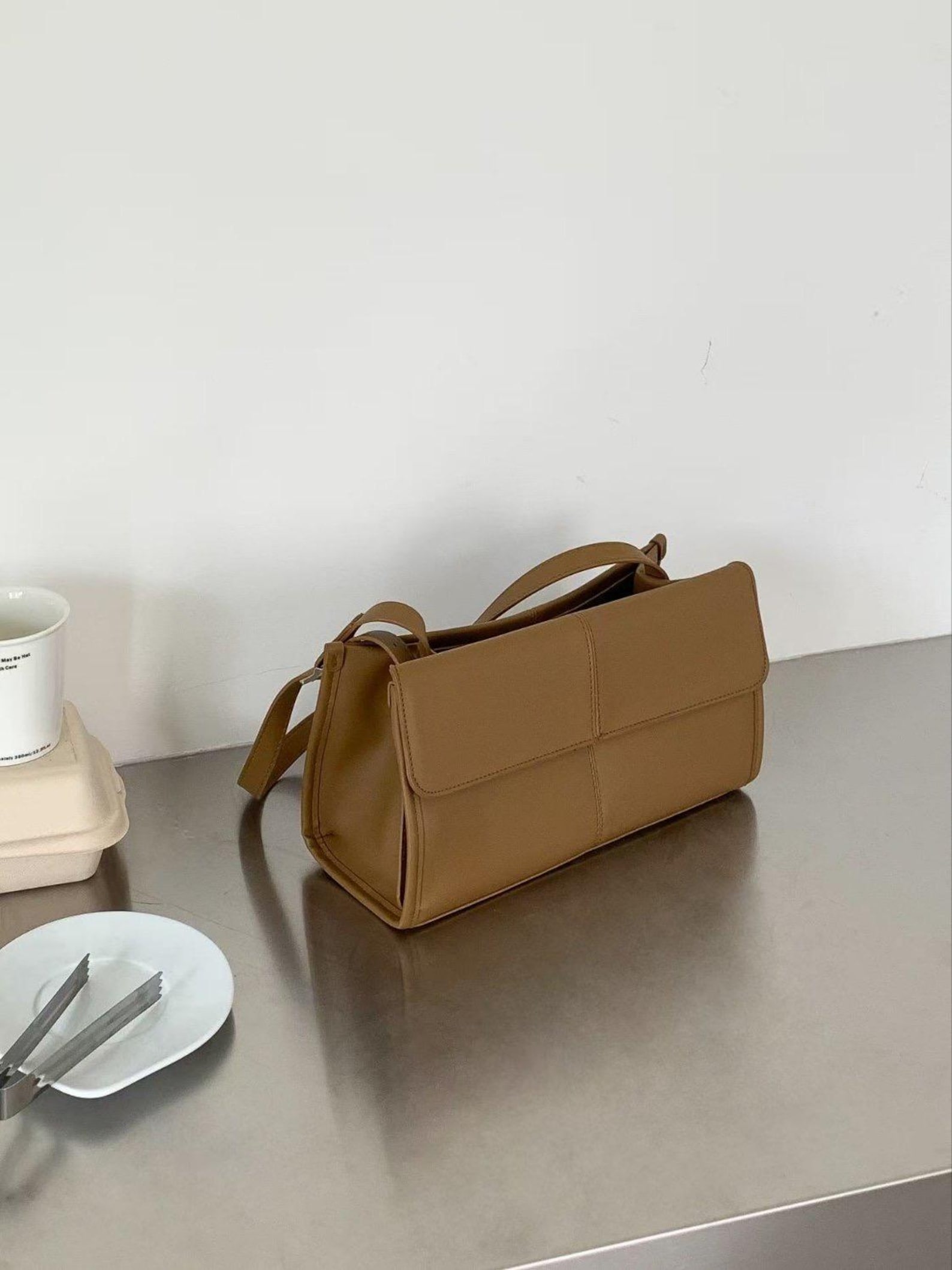 Minimalist Faux Leather Shoulder Bag – Rectangular Baguette Style ...