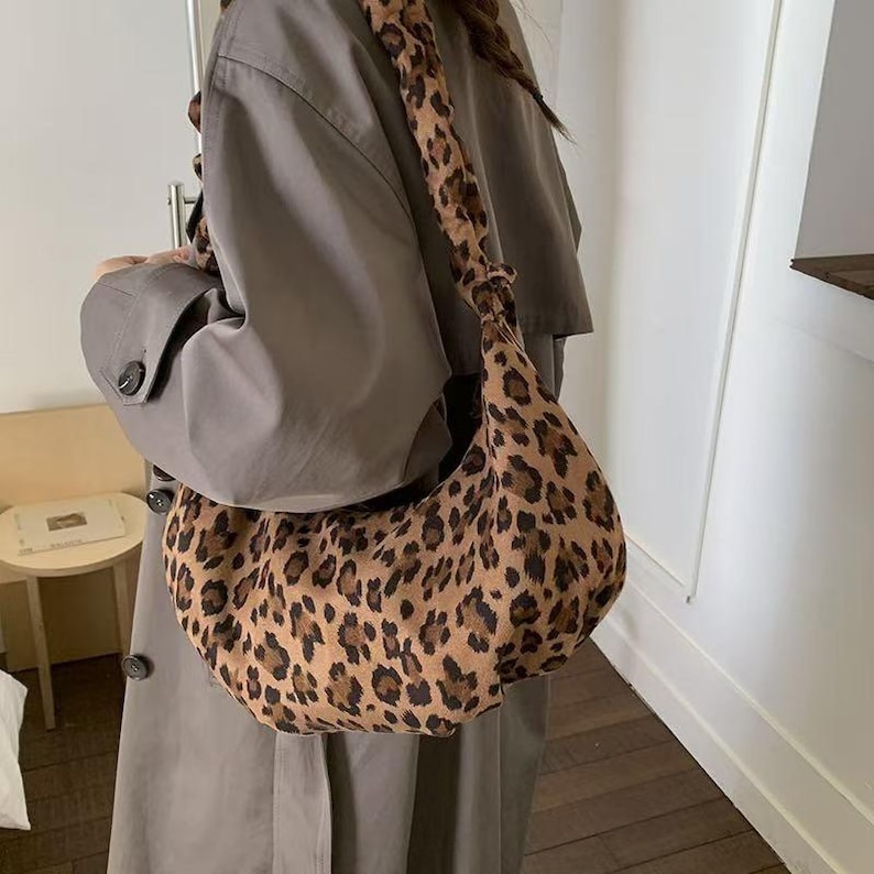 Leopard Shoulder Bag, Scrunch Strap Hobo Bag, Y2K Leopard Purse, Soft ...