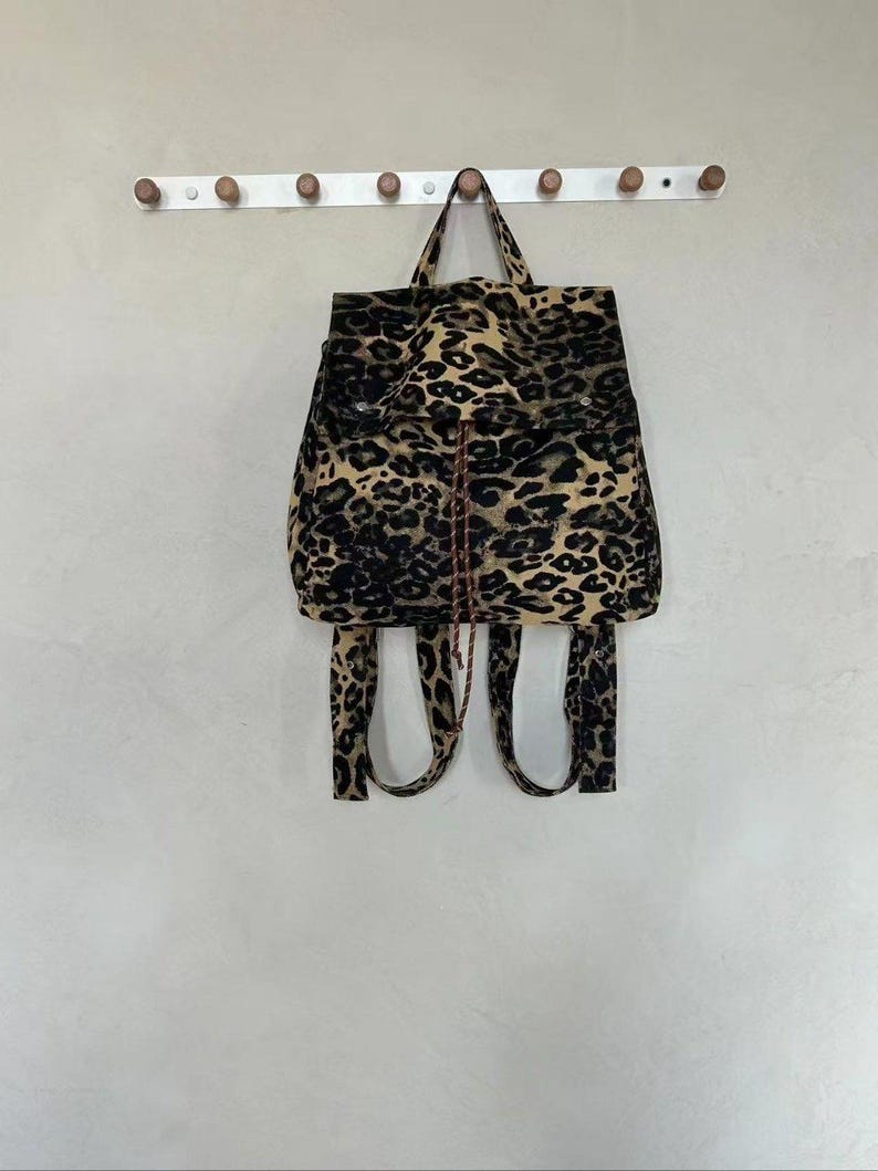 Leopard Print Backpack | Y2K Retro Animal Print Rucksack | Casual ...