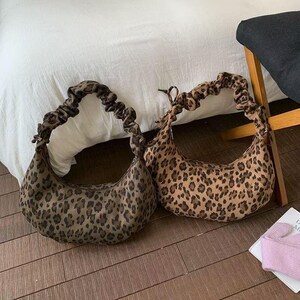 Leopard Shoulder Bag, Scrunch Strap Hobo Bag, Y2K Leopard Purse, Soft ...