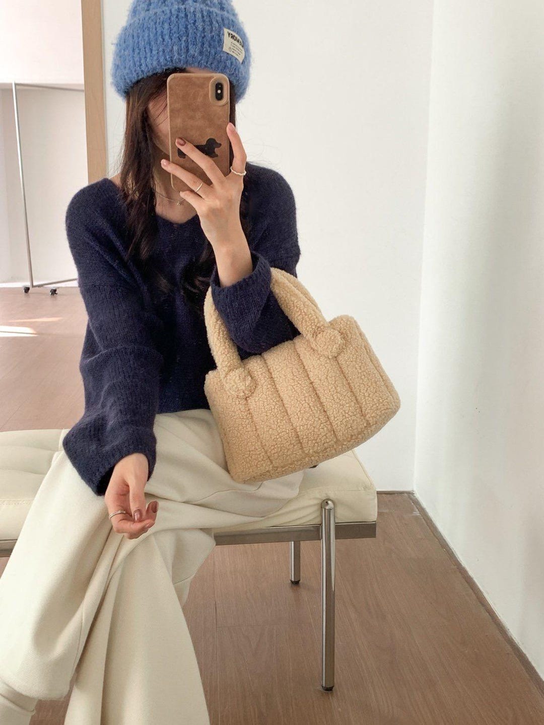 Teddy Sherpa Mini Tote Bag, Quilted Boucle Handbag, Cozy Winter Purse ...