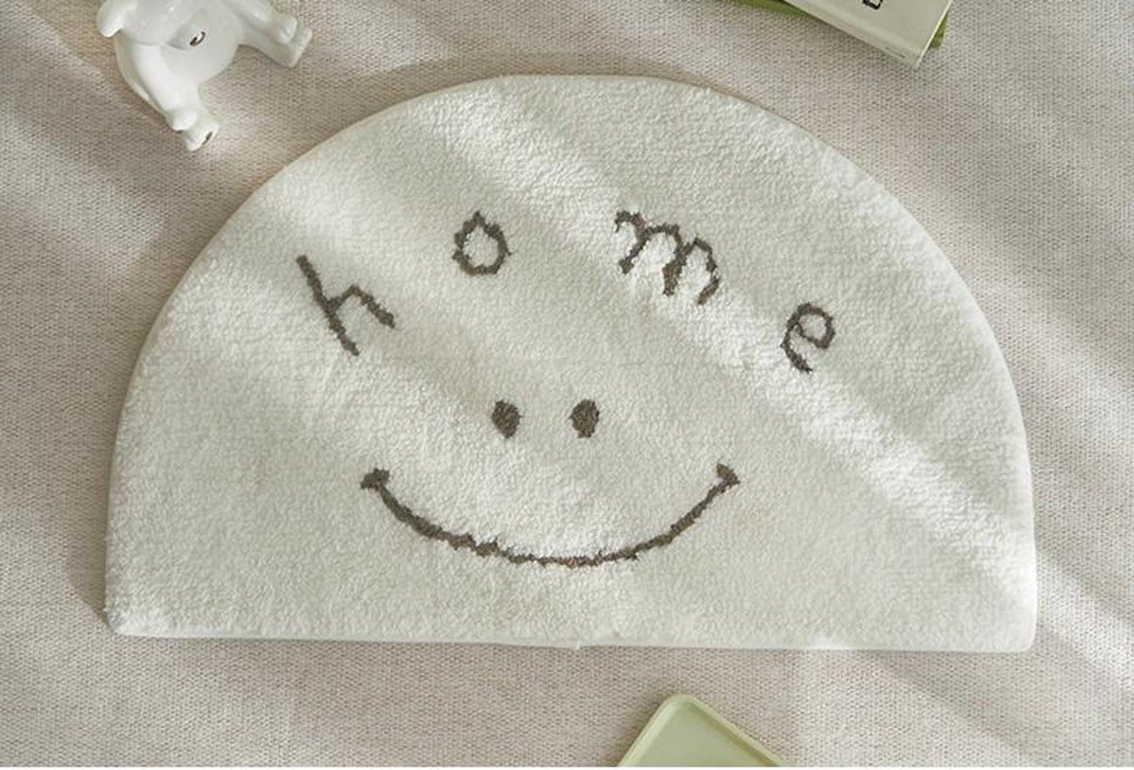 Cozy Smiley Face Half Moon Bath Mat - “home” Text | Cute Minimalist ...
