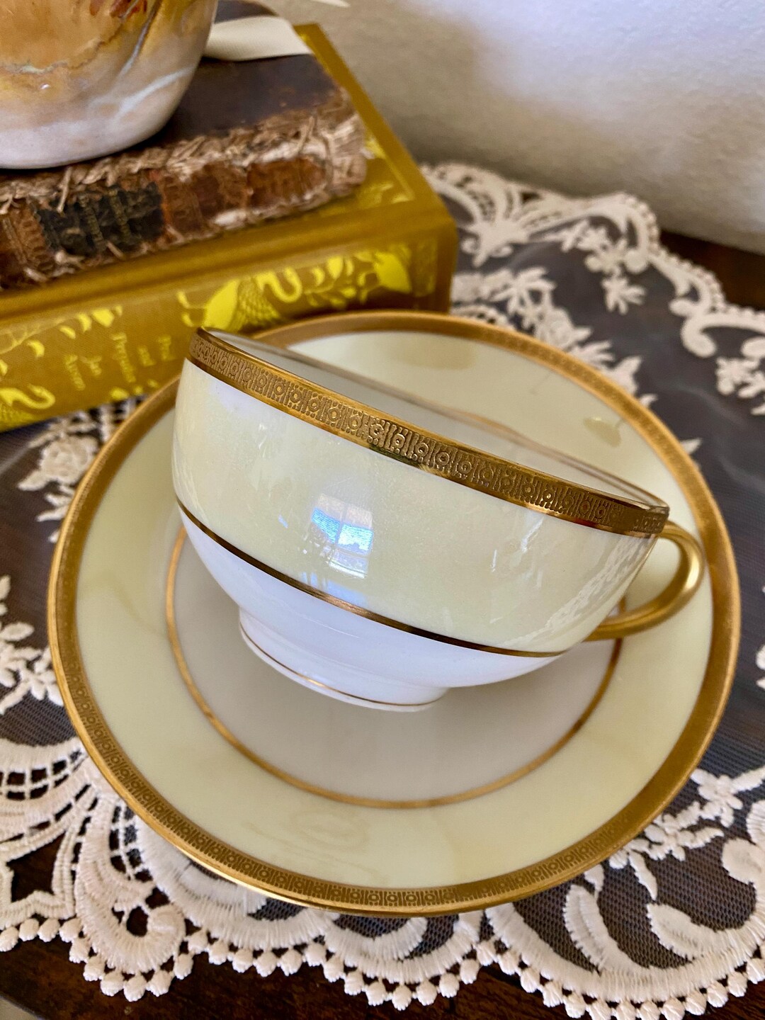 GOA Haviland Limoges France Two-toned Tea Cup and Saucer With Gold Trim ...