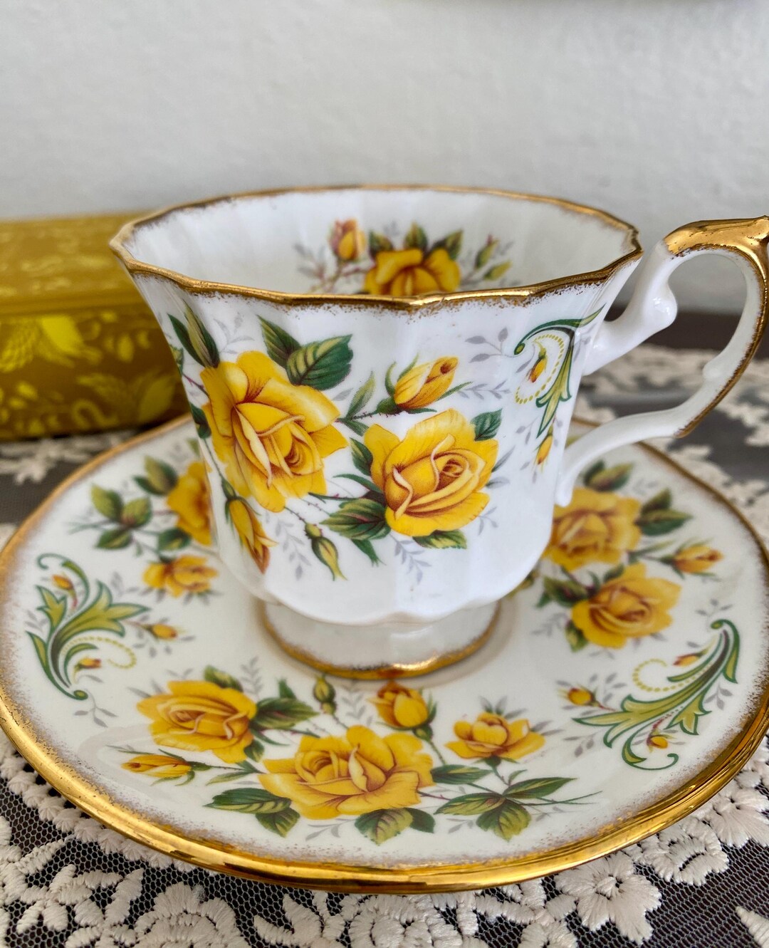 Elizabethan Tea Cup and Saucer Anniversary Rose Series Golden Rapture ...