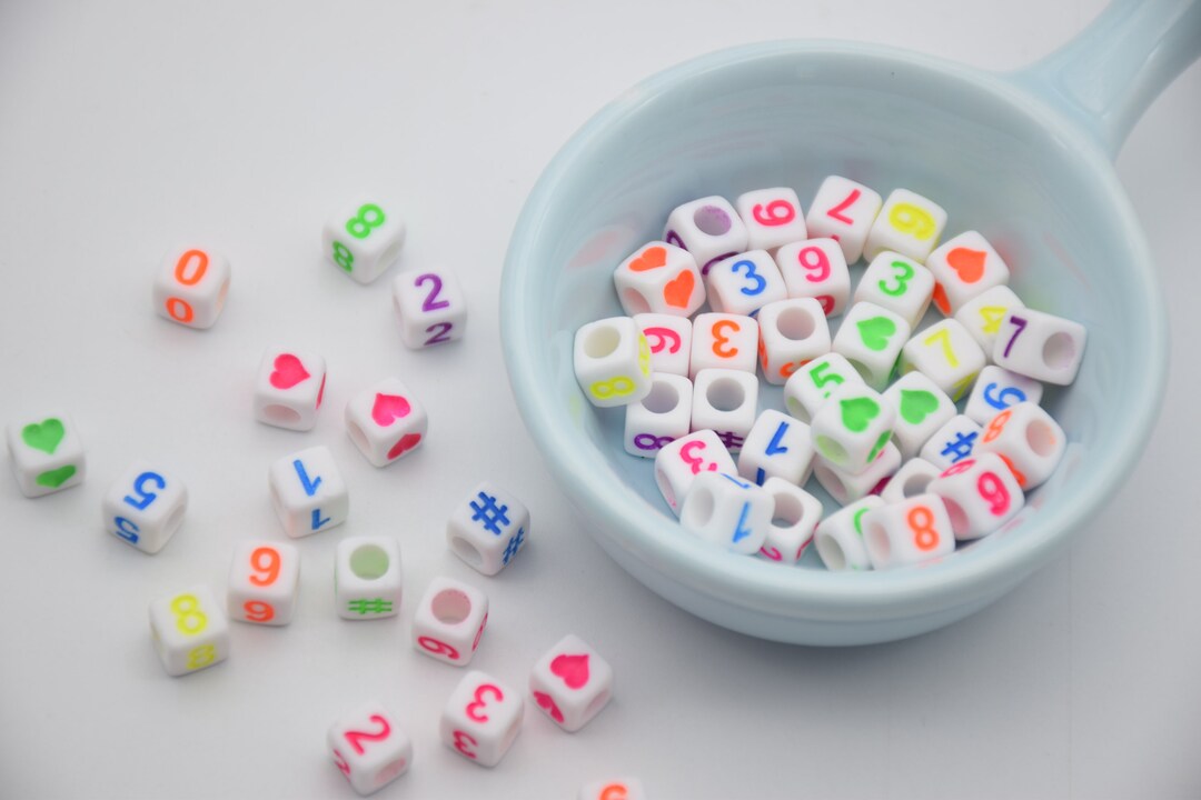 Mix Colors-50 Plastic Square Cube Number Beads Charms,acrylic Number ...