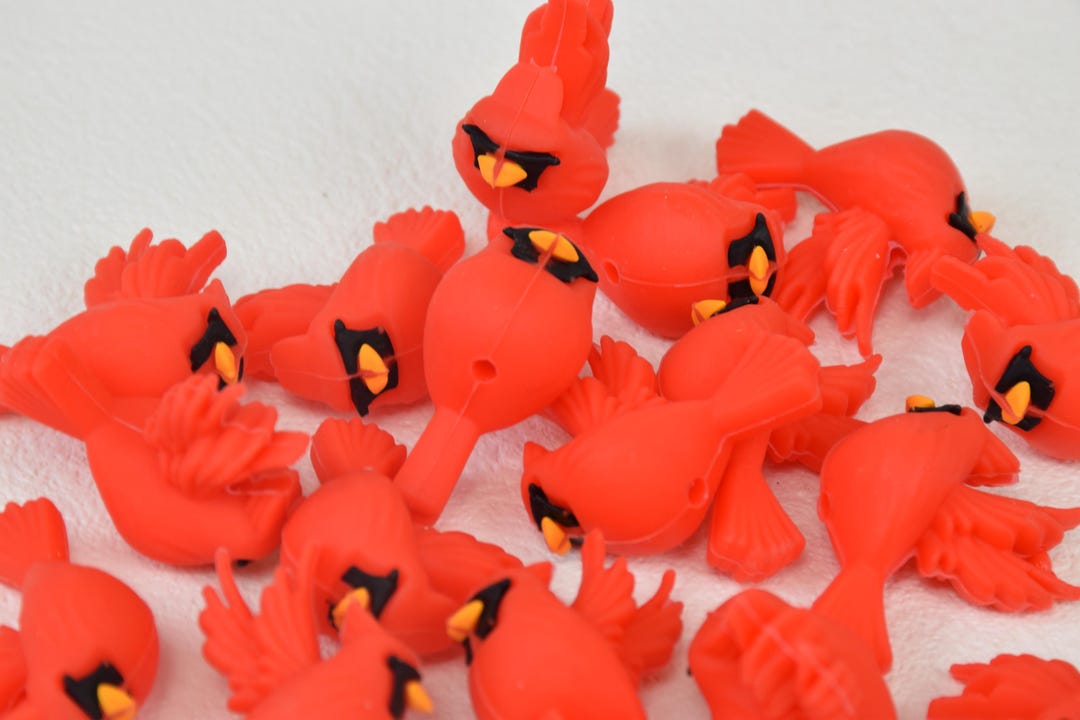 3D Red Cardinal Bird Focal Silicone Beads,diy Pen Loose Bead,gifts ...