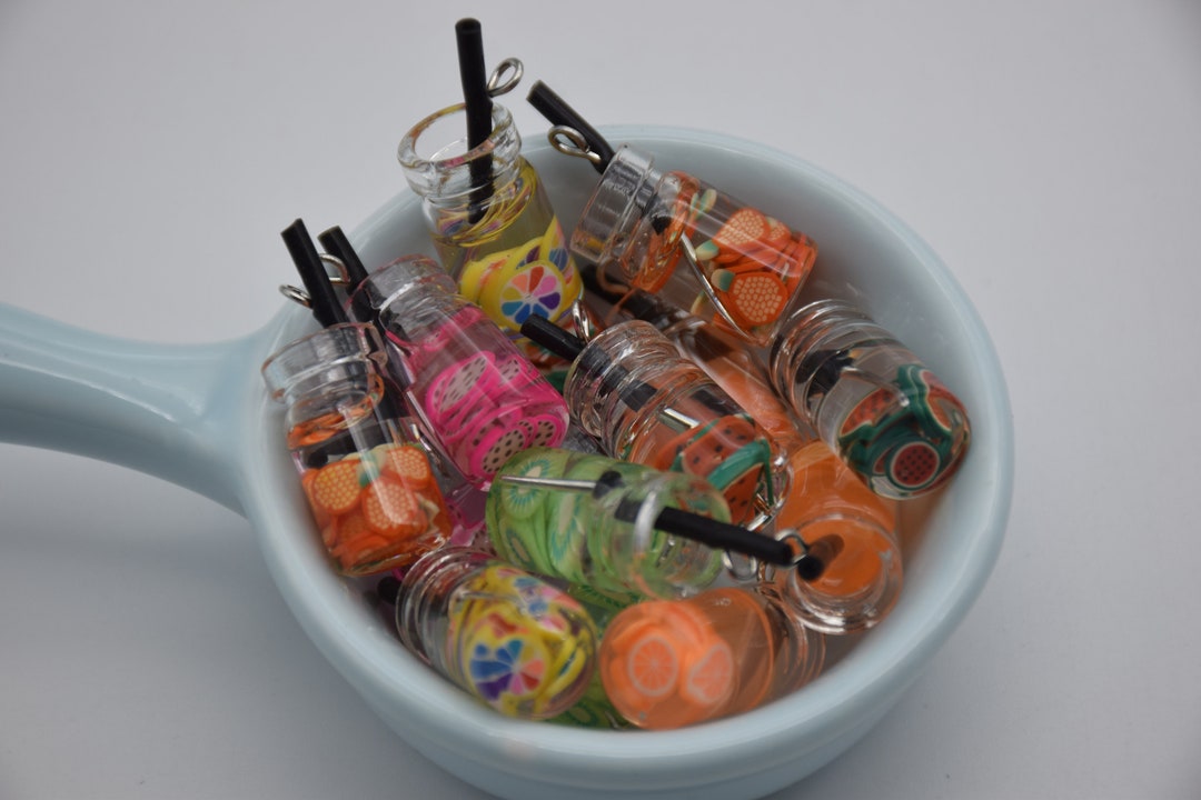 10 Mix Colors Glass Bottle Charm,glass Cup Charm,glass Fruit Drink ...