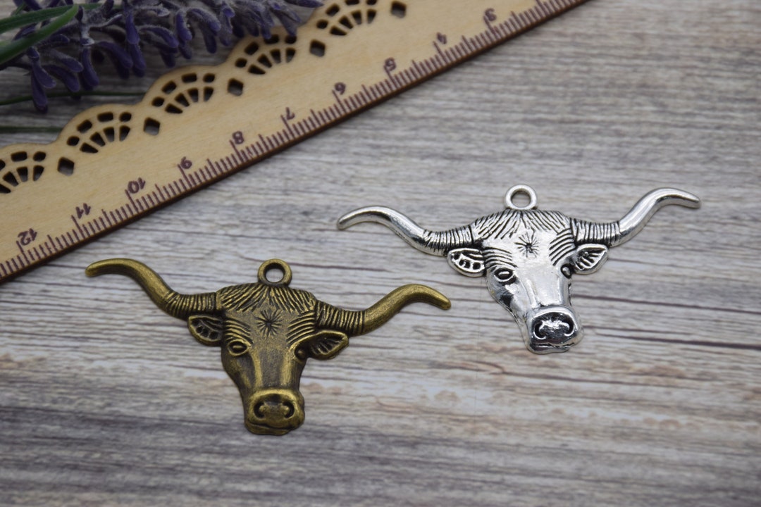 10 Bull Head Charm Cow Charm Cattle Pendant Buffalo Western Charm 61mm ...