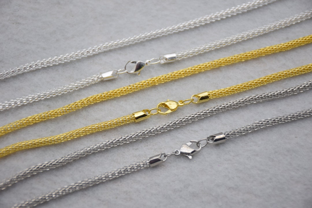 10 Hollow Mesh Chain Necklace With Clasp,3.5mm 17 Inch Metal Mesh Snake ...