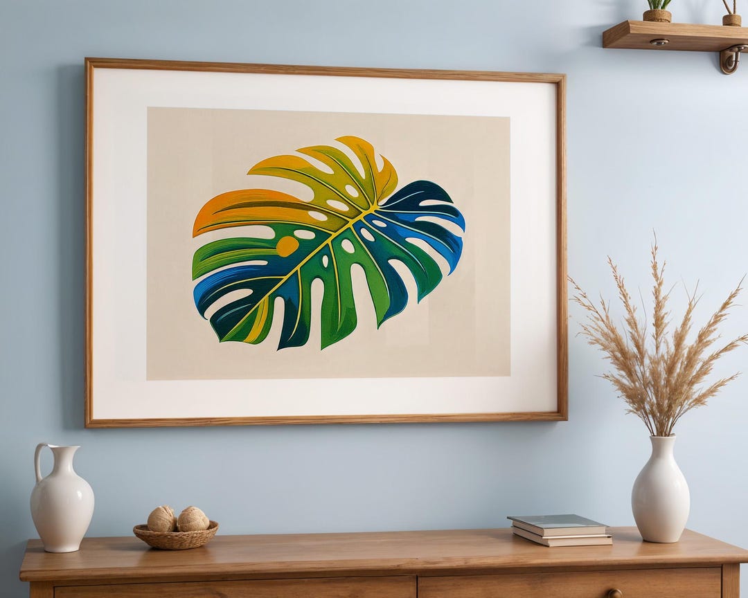 Monstera Leaf Print, Gallery Art, Abstract Floral Artwork, Colorful ...