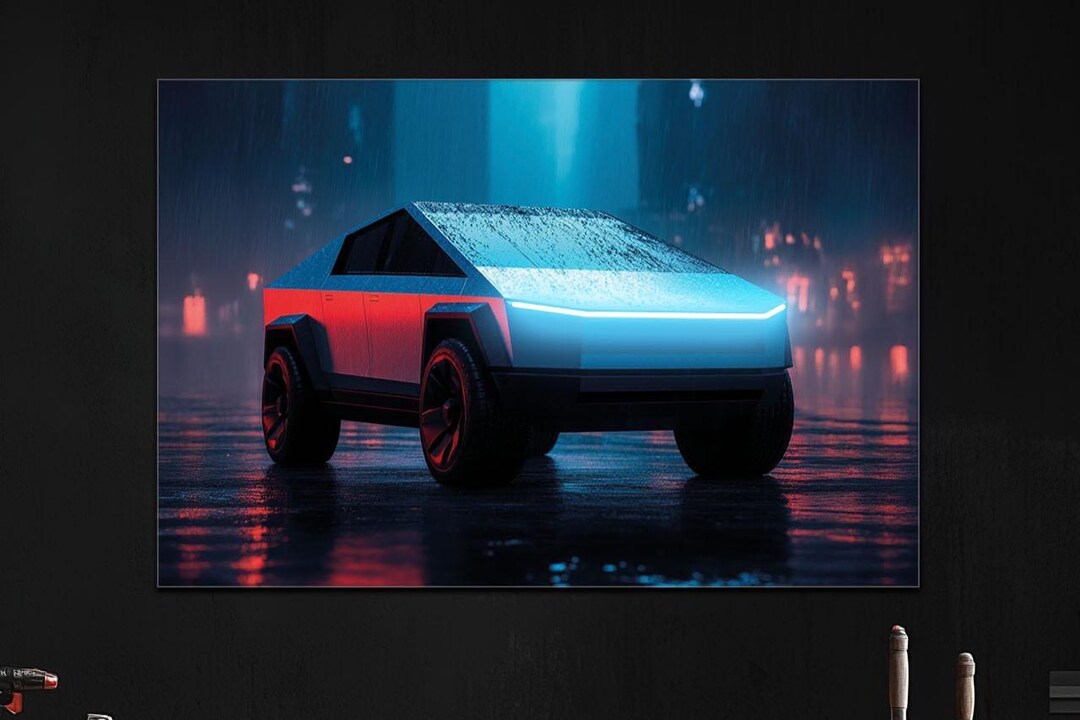 Cybertruck Style Neon Wall Art – UV Printed LED Plexiglass Sign for ...