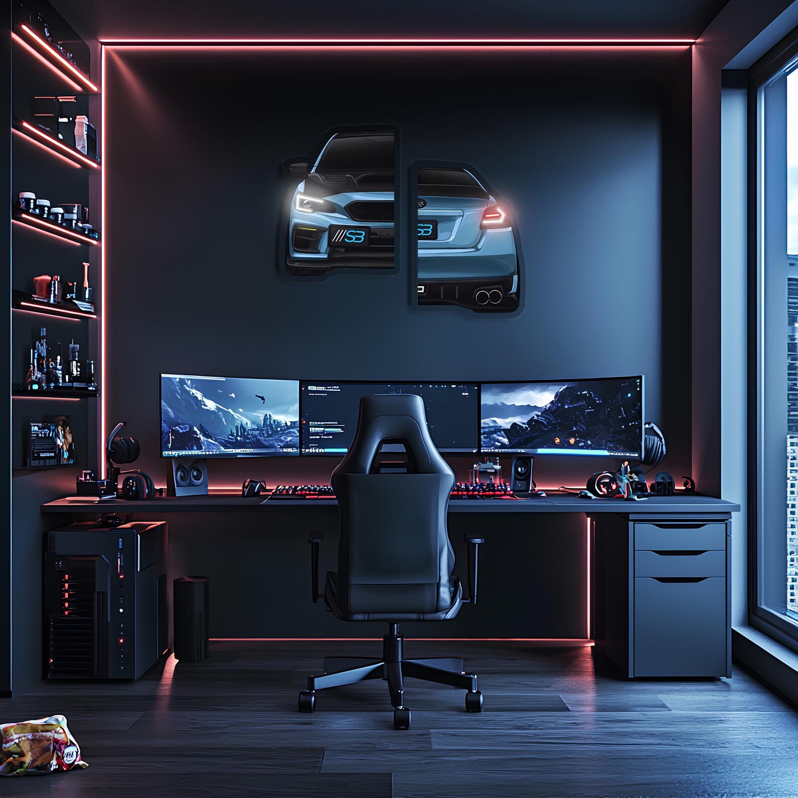 Custom Split Racing Car Neon LED Wall Art – Dual Panel Gaming & Garage ...