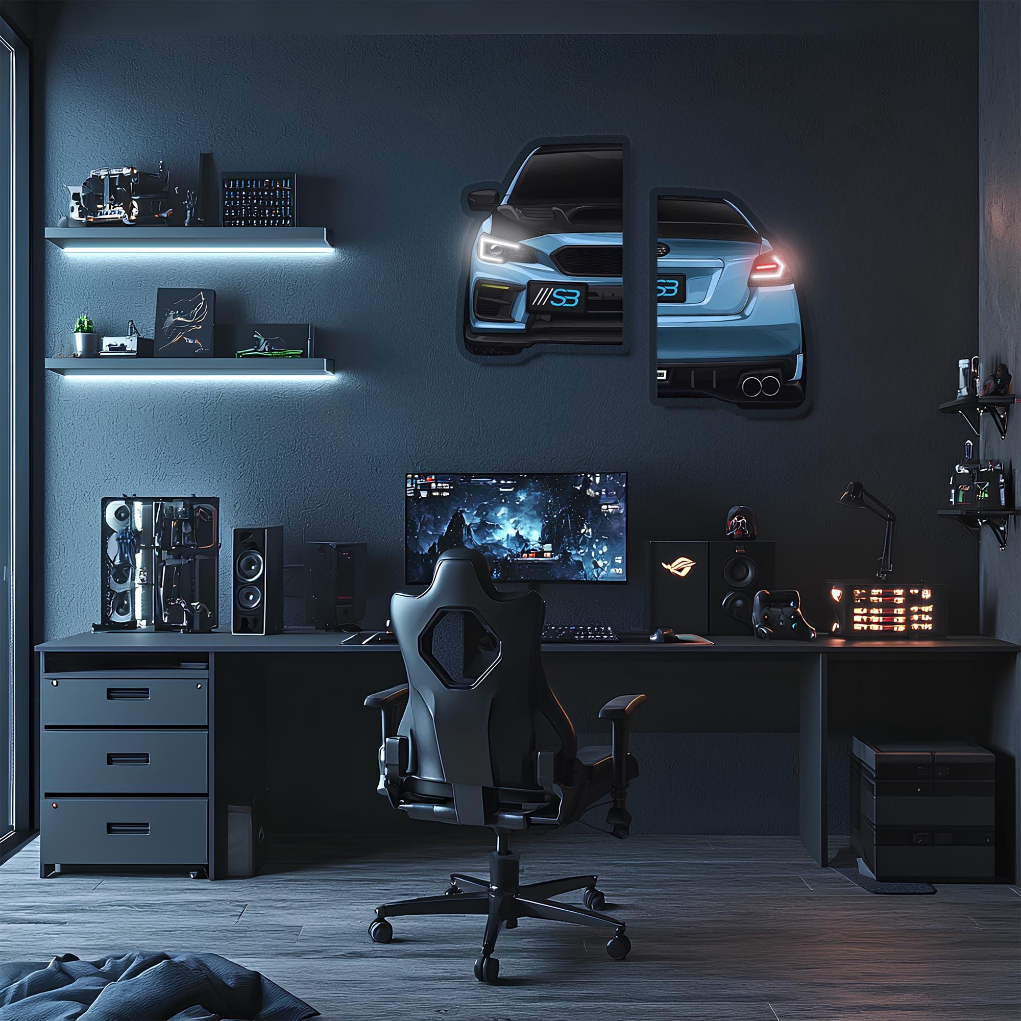 Custom Split Racing Car Neon LED Wall Art – Dual Panel Gaming & Garage ...