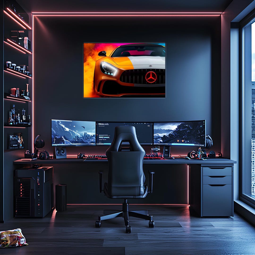 Mercedes AMG Neon Sign, UV Printed LED Wall Art, Luxury Car Garage ...