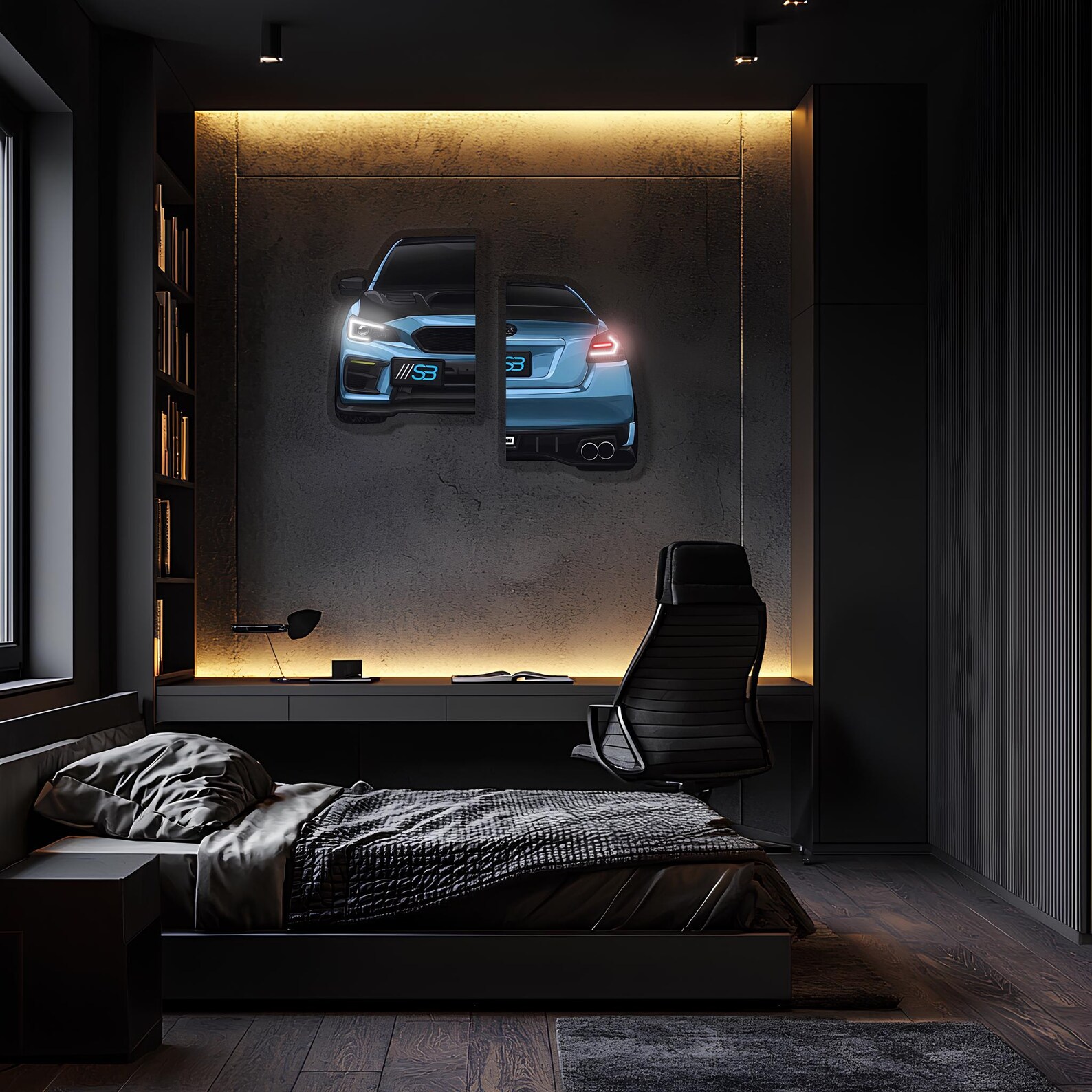 Custom Split Racing Car Neon LED Wall Art – Dual Panel Gaming & Garage ...