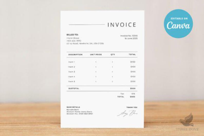 Editable Invoice Template, Minimalist Custom Order Form (canva Digital ...