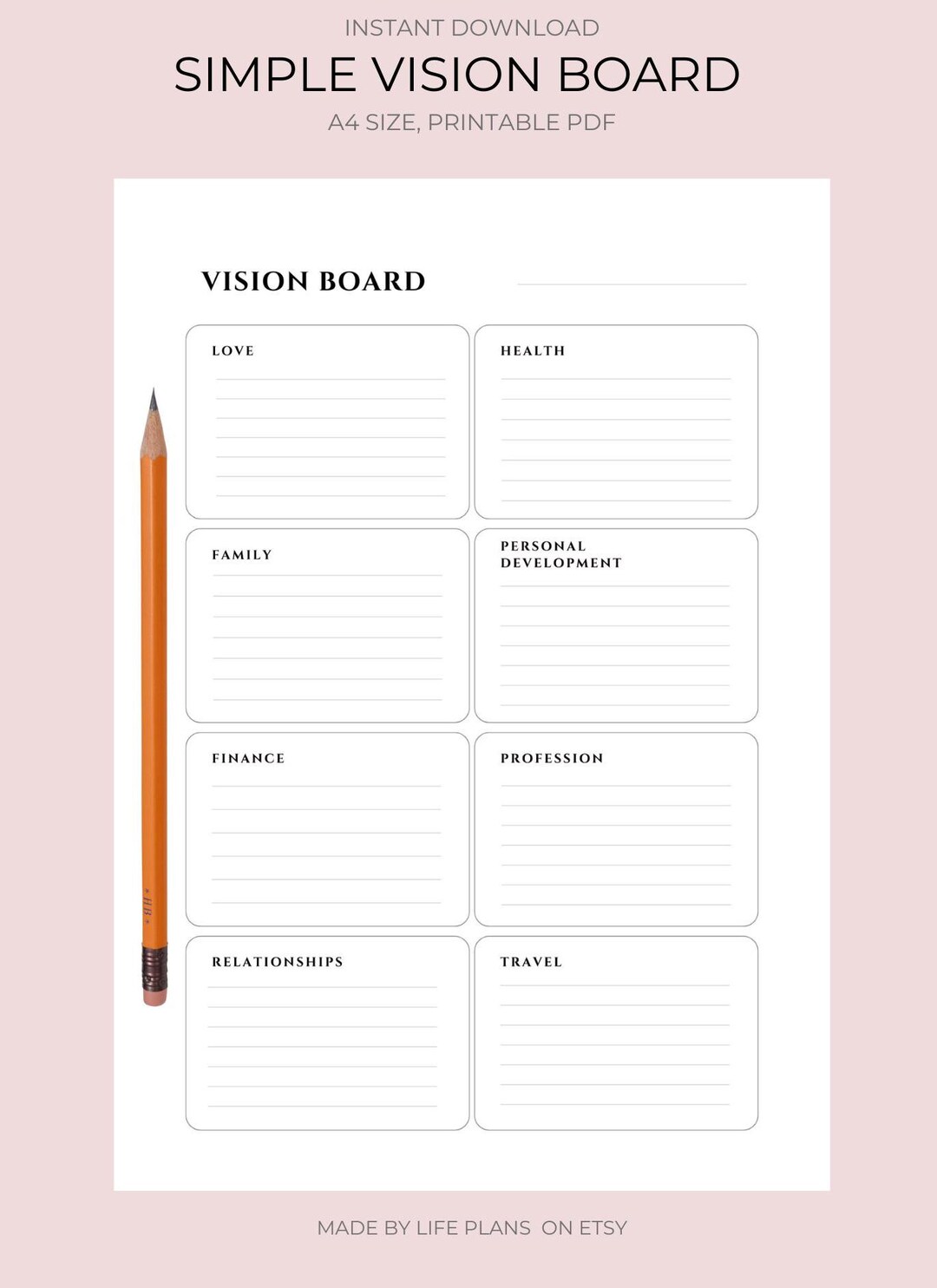 VISION BOARD, Fillable Printable PDF, Instant Download. - Etsy