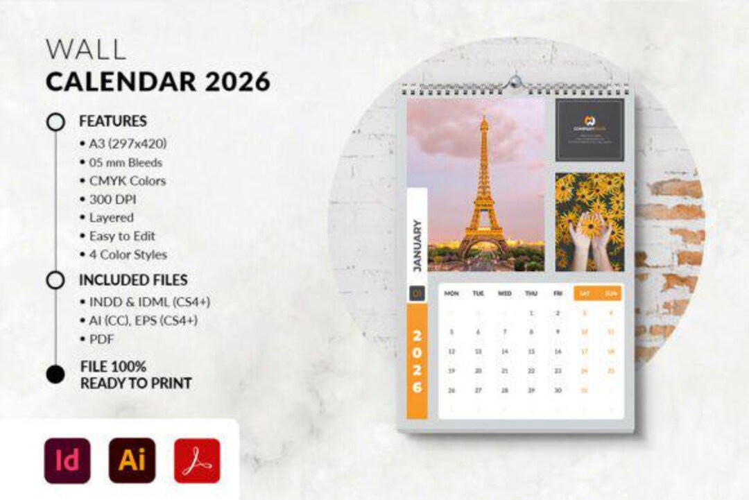 Wall Calendar 2026 Printable Graphique, Editable Template. - Etsy