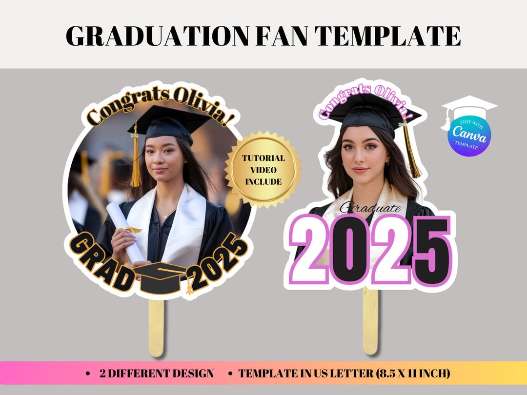 2 Graduation Fan Template, 2025 & 2026 Graduate Fan Template, Custom ...