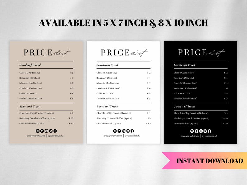 Simple Menu Template Editable, Price List for Small Business, Pricing ...