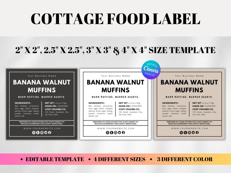 Cottage Food Labels, Baked Product Label Small Business Printable ...