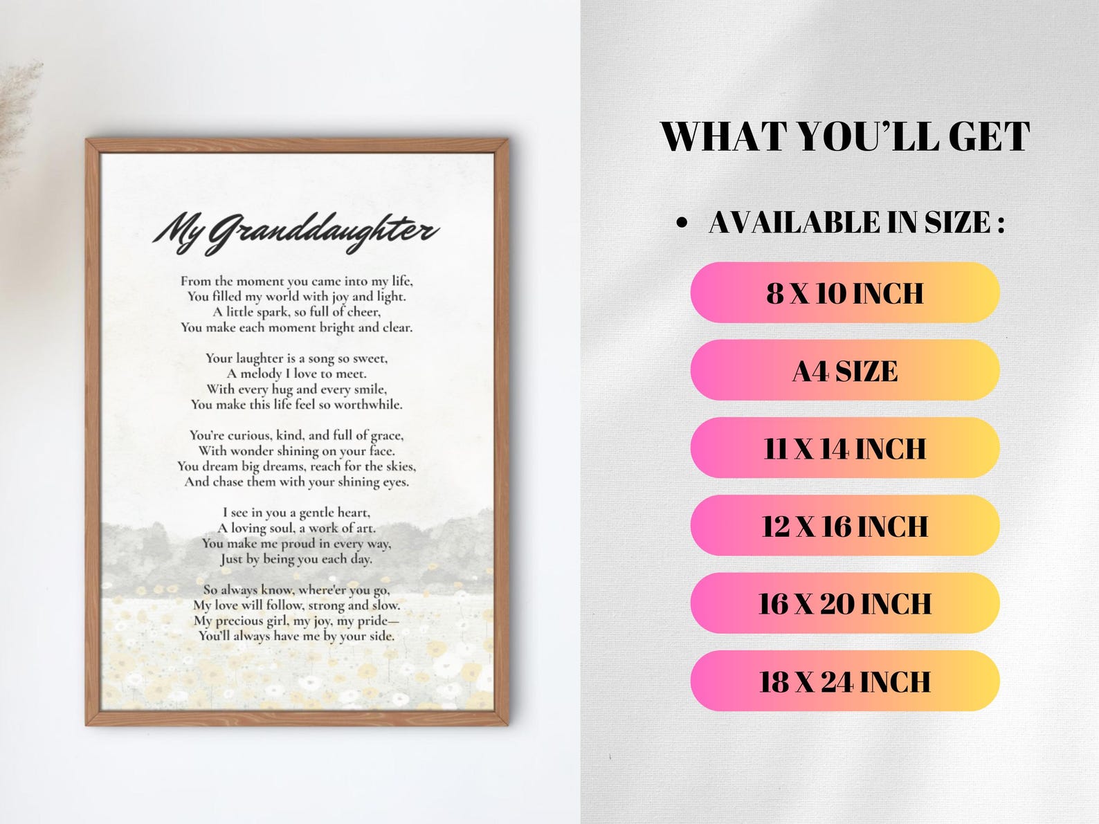 My Granddaughter Poetry, Printable Wall Art for Grandchild, Poem for ...