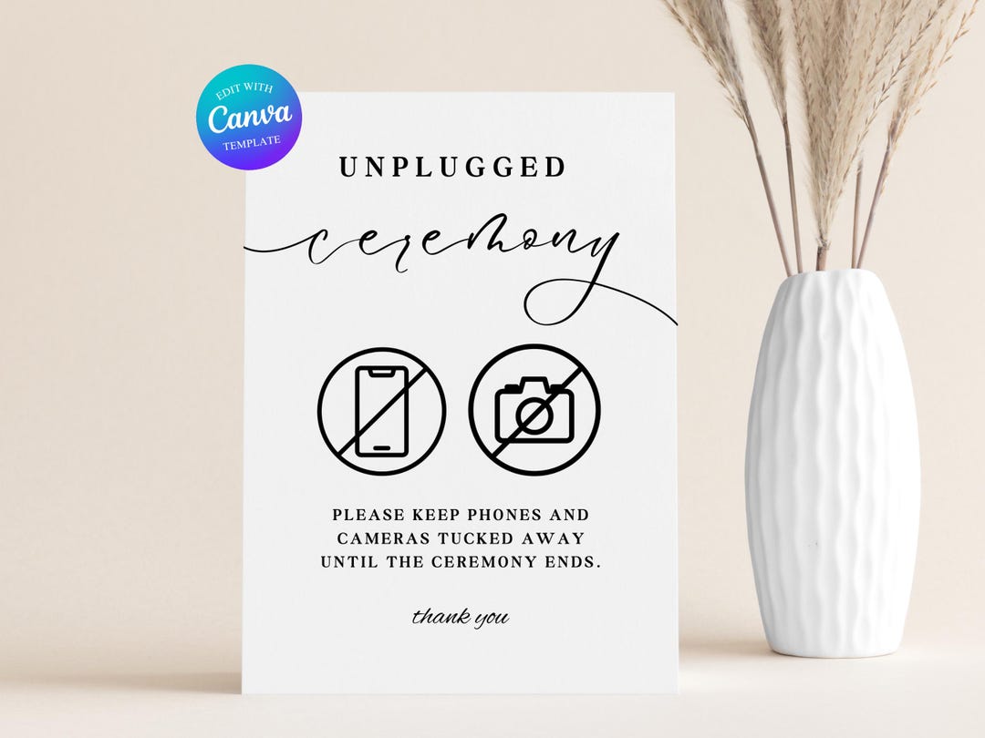 Elegant Unplugged Ceremony Sign, Minimalist Wedding Printable Table ...