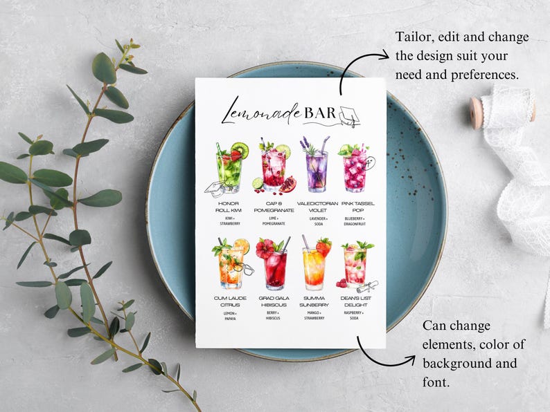 Customized & Printable Graduation Party Lemonade Bar Menu PNG, 17 PNG ...