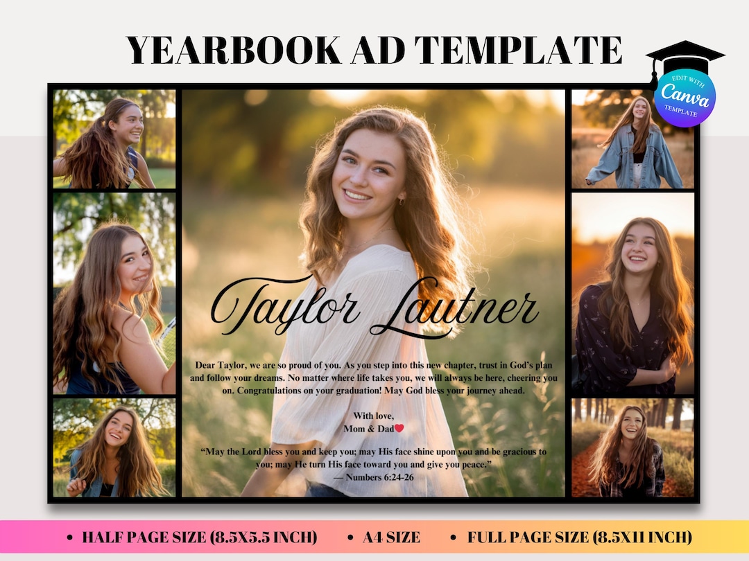 Graduation Yearbook Ad Template, Photo Collage Highschool Yearbook ...
