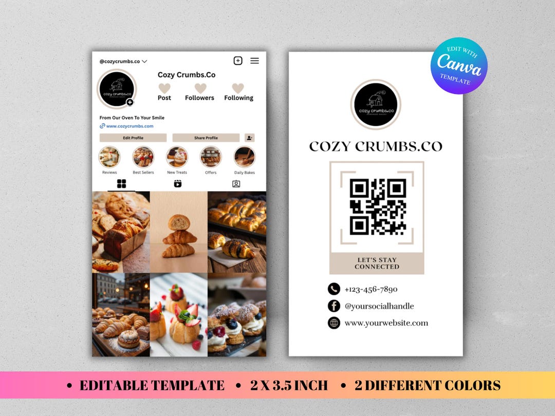 Instagram Business Cards, IG Info Card Template Design, Printable QR ...