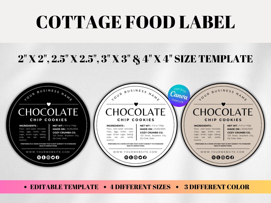 Cottage Bakery Labels Bundle, Round Food Stickers, Allergens & Food ...