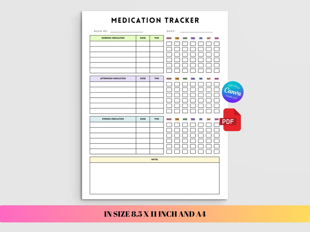 Daily Medication Tracker, Printable Medicine Log for Nurses, Medication ...