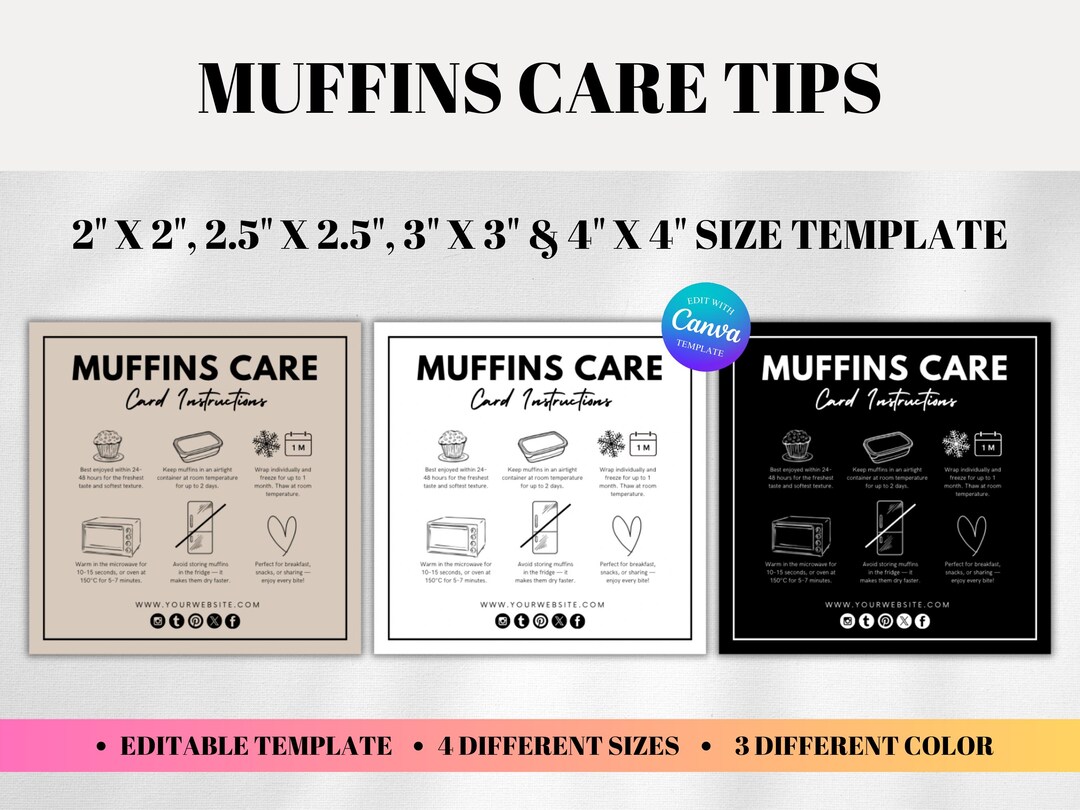 Muffin Care Template, Sweet Treat Care Instructions Label, Home Bakery ...