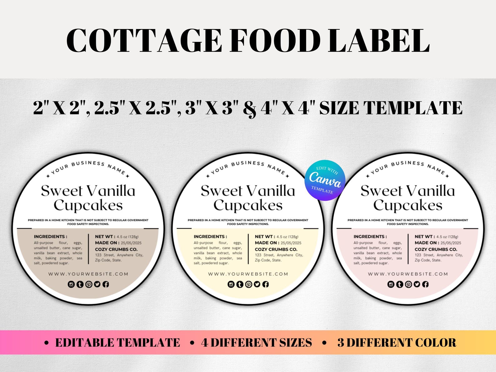 Editable Cottage Food Label Template: Baking & Cookie Labels (PDF) - Etsy
