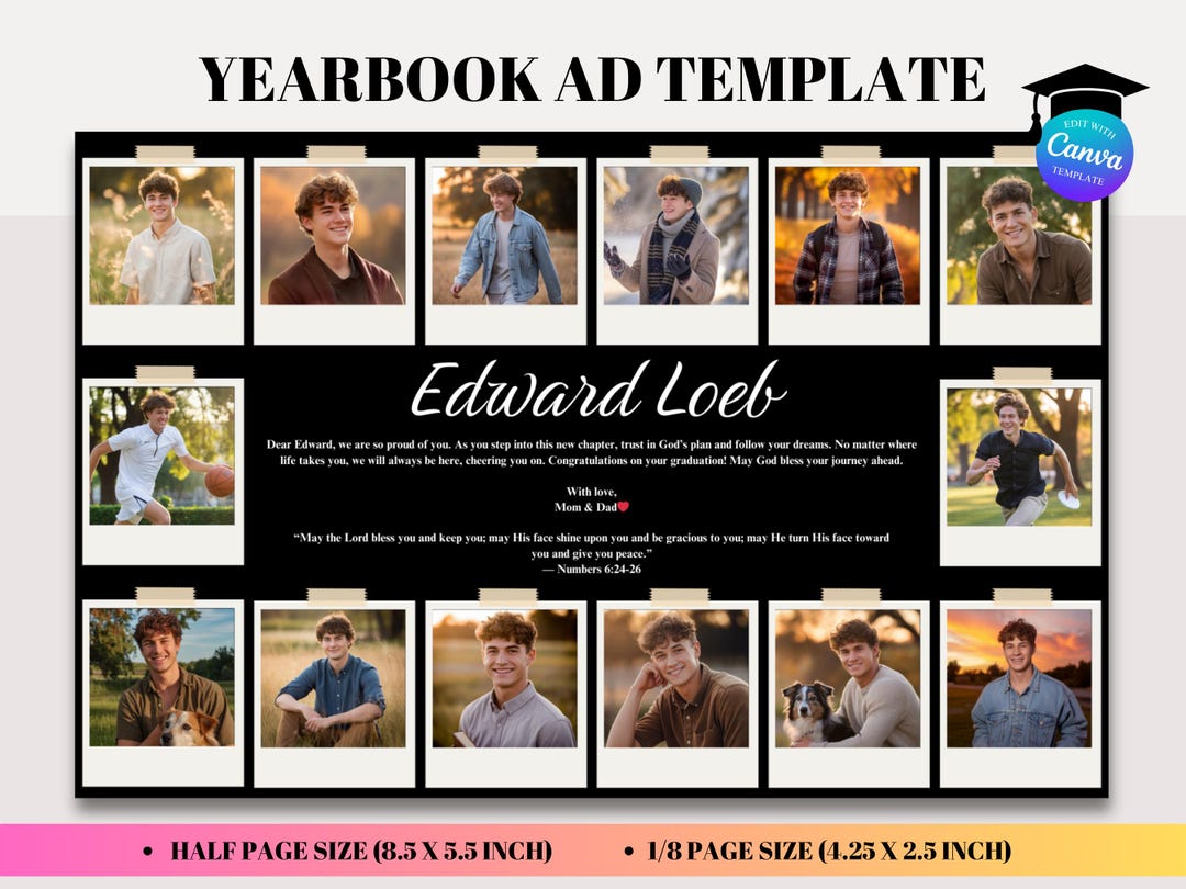 Editable Senior Yearbook Ad Template: Half Page Tribute (digital ...