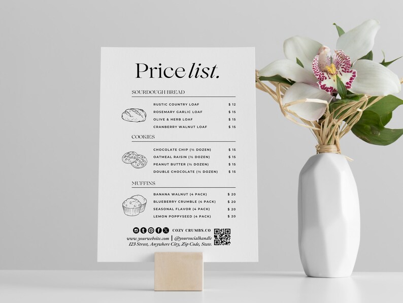 Price List With QR Code, Bakery Menu Templates, Craft Show Sweet Treats ...