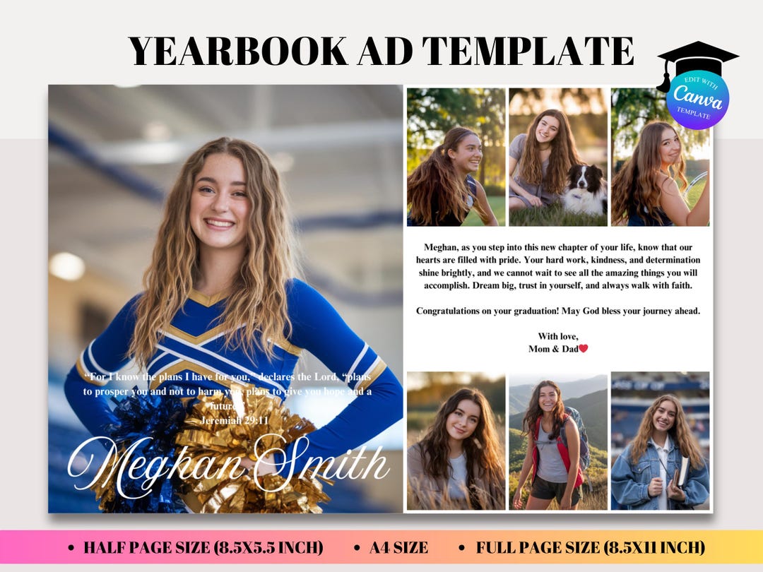 Half Page Yearbook Ad, Editable Senior Yearbook Ad Template, Graduation ...