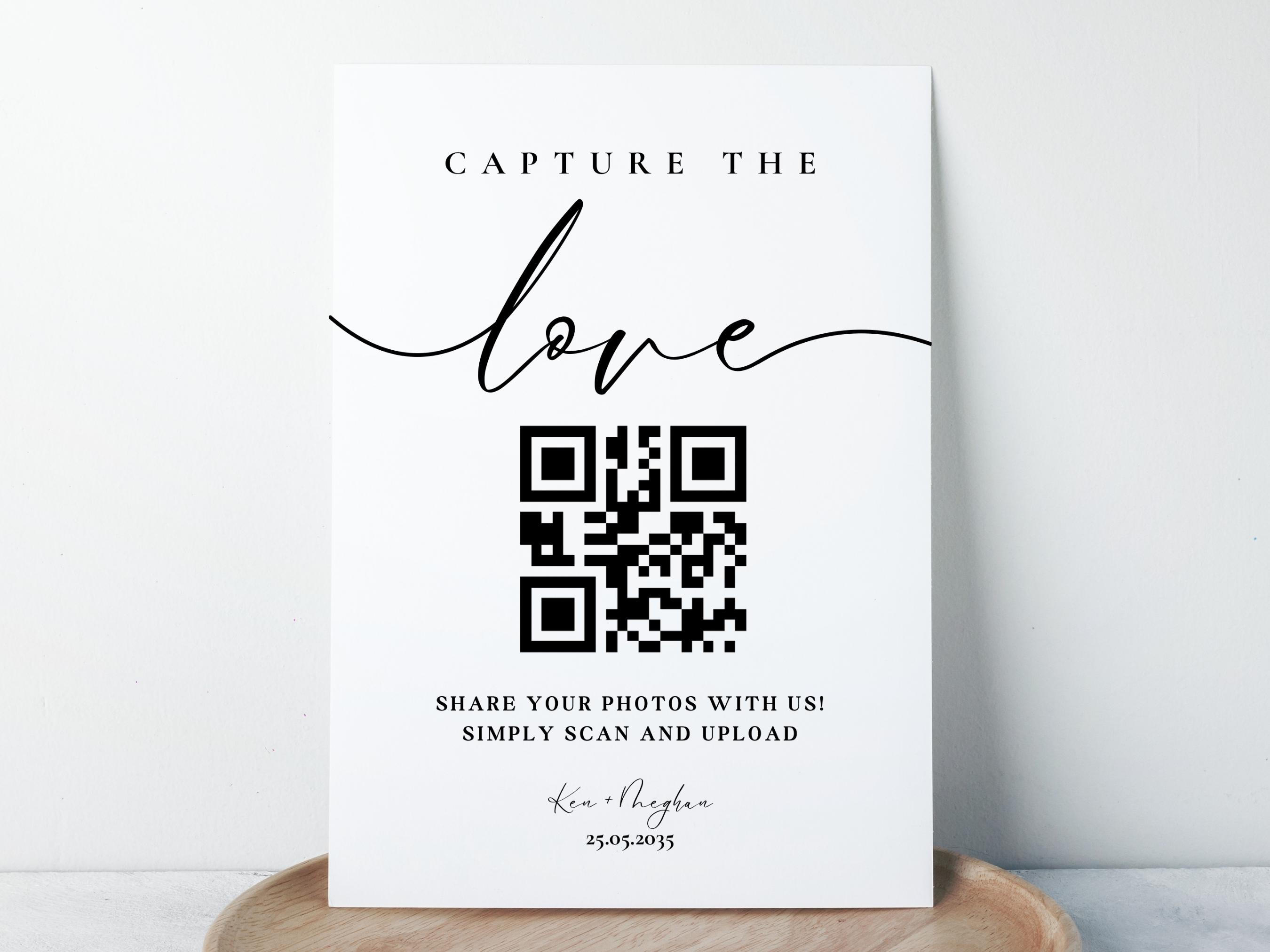 Share the Love Scan QR Code, Capture the Love Wedding Sign, Elegant ...